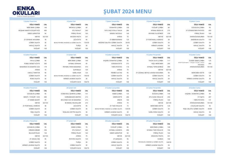 FEBRUARY 2024 Menu TR | PDF