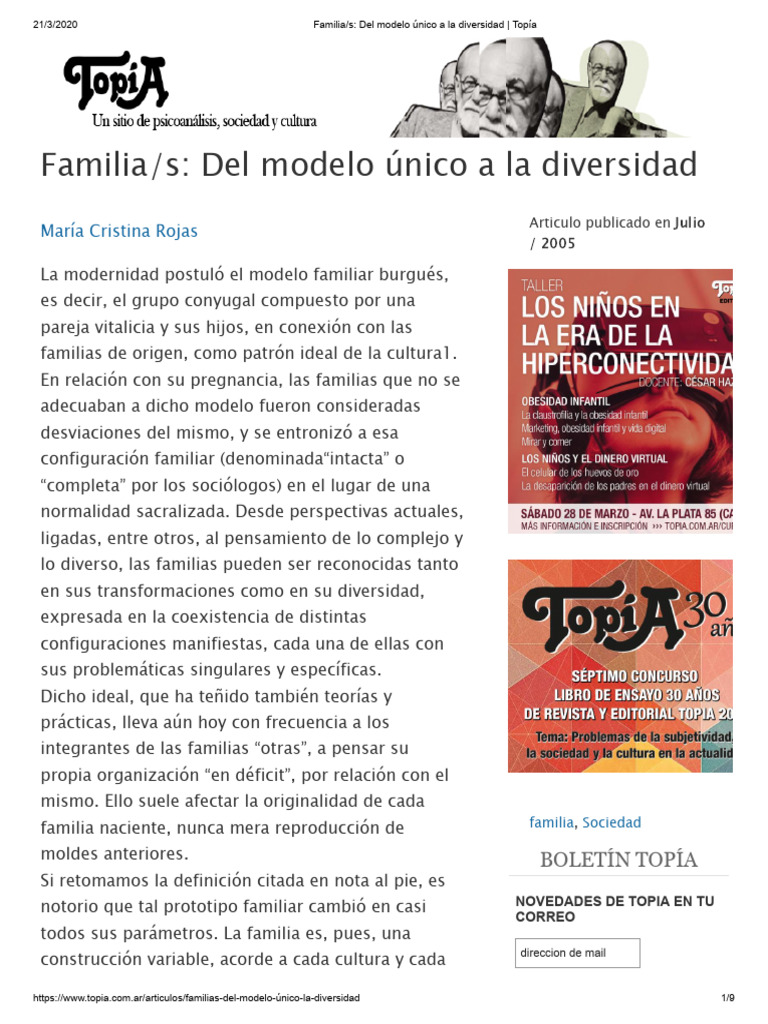 Familia - S - Del Modelo Único A La Diversidad. Topía. | PDF | Psicoanálisis | Psique (psicología)
