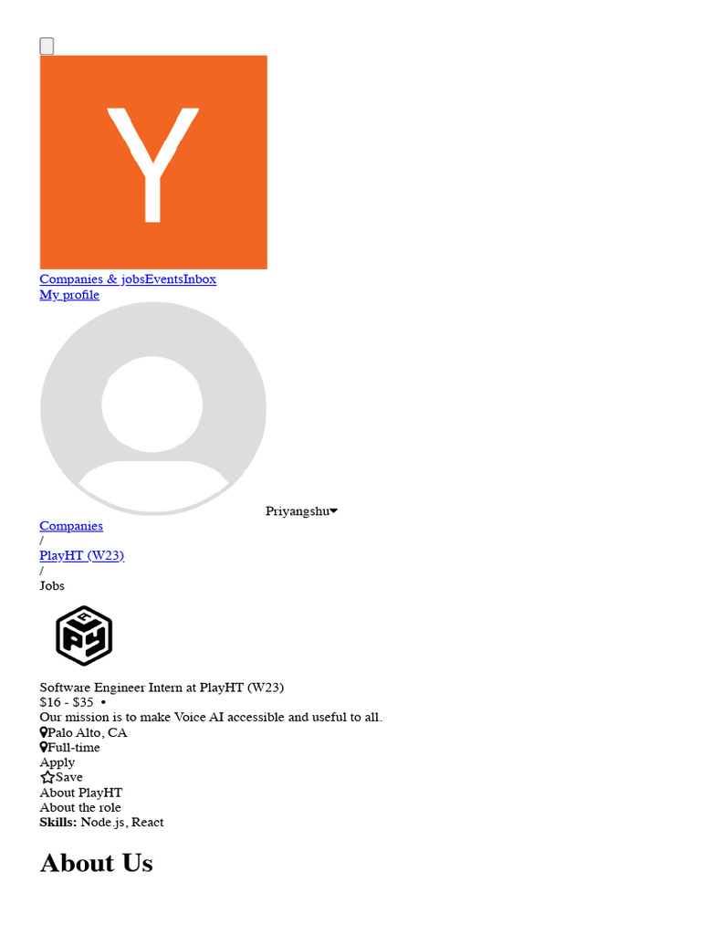 Software Engineer Intern at PlayHT - Y Combinator's Work at A Startup | PDF | Artificial ...