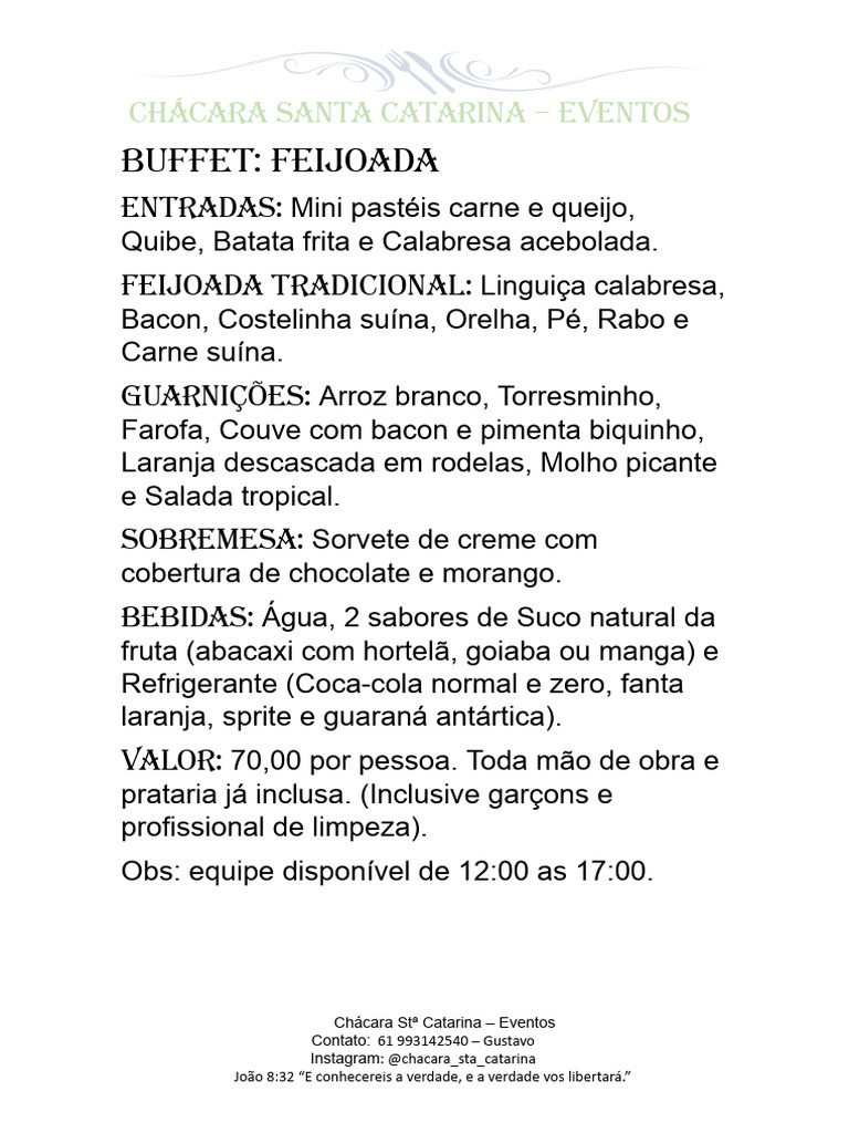 Cardapio Feijoada | PDF