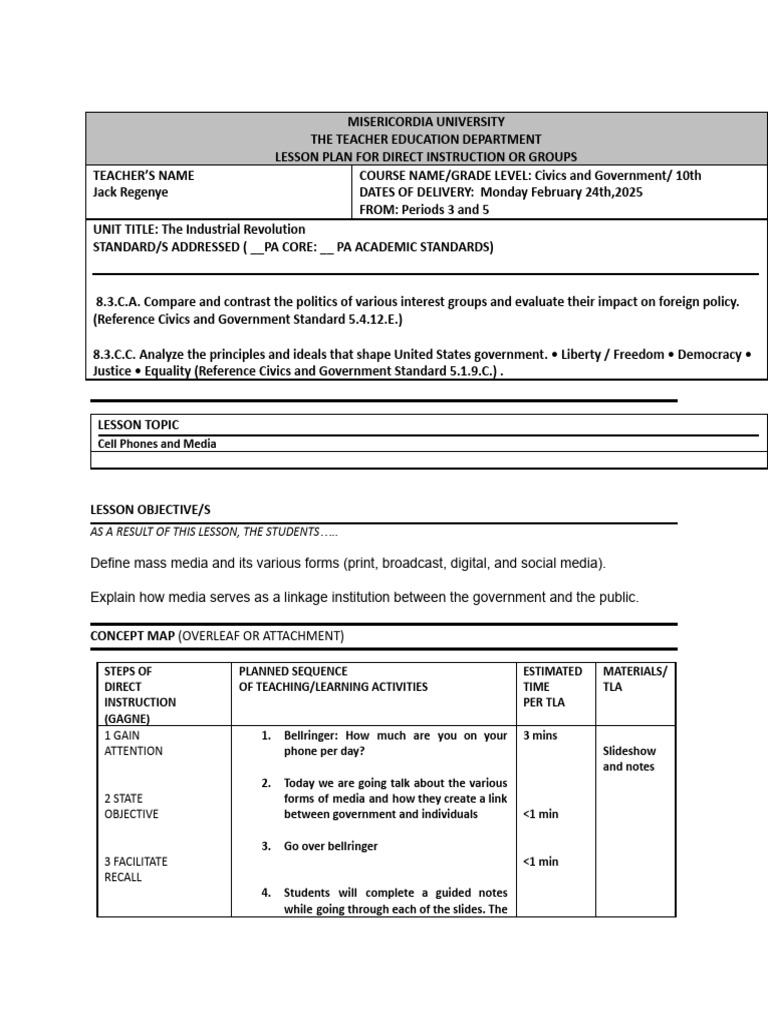 Civics Lesson Plan: Media & Culture | PDF | Learning | Education Theory