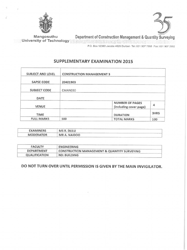 CMAN 2015 Supp Exam - 1 | PDF