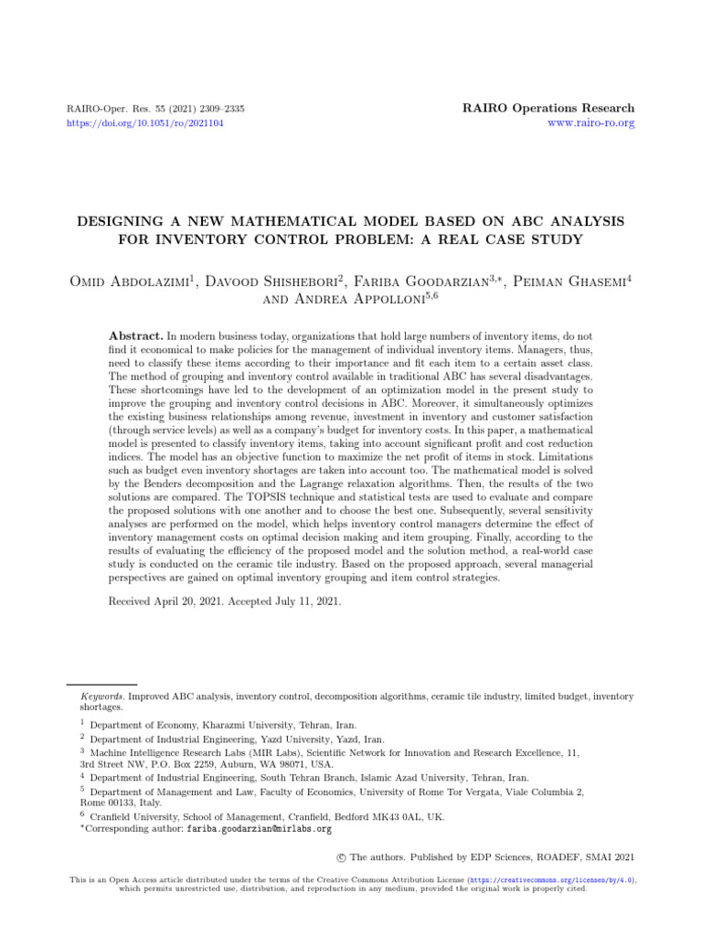 Optimized ABC Model for Inventory Control | PDF | Mathematical ...