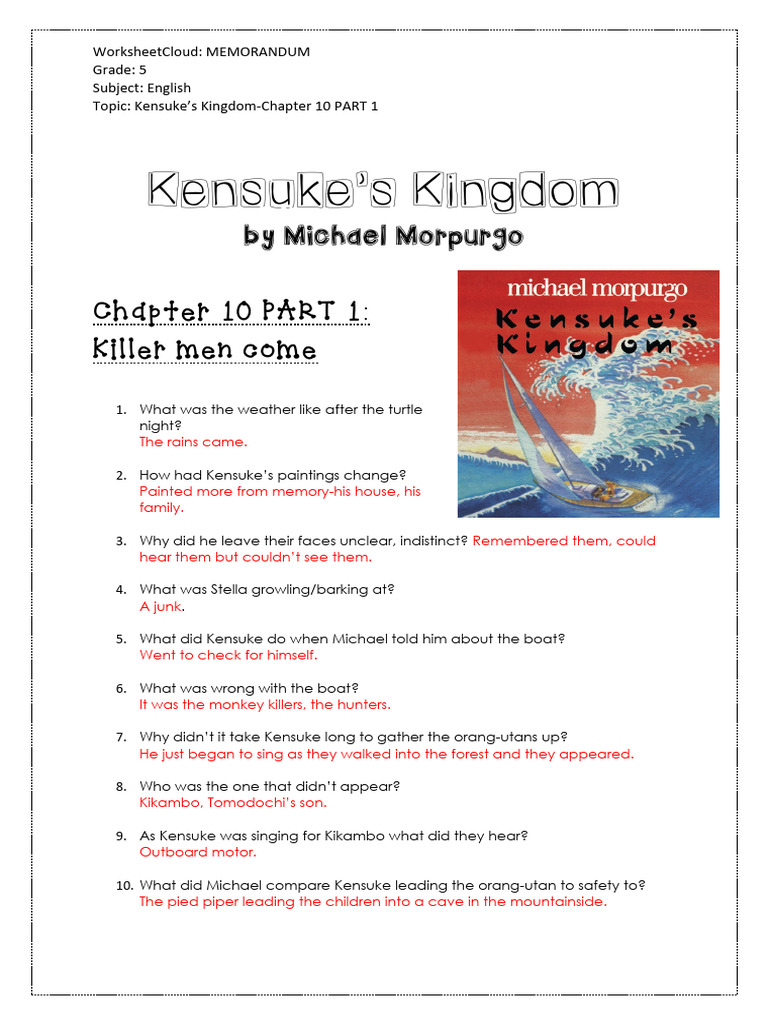 WSC Gr5 Eng Kensukes Kingdom Chapter 10 PART1 ws1 Memo1 | PDF