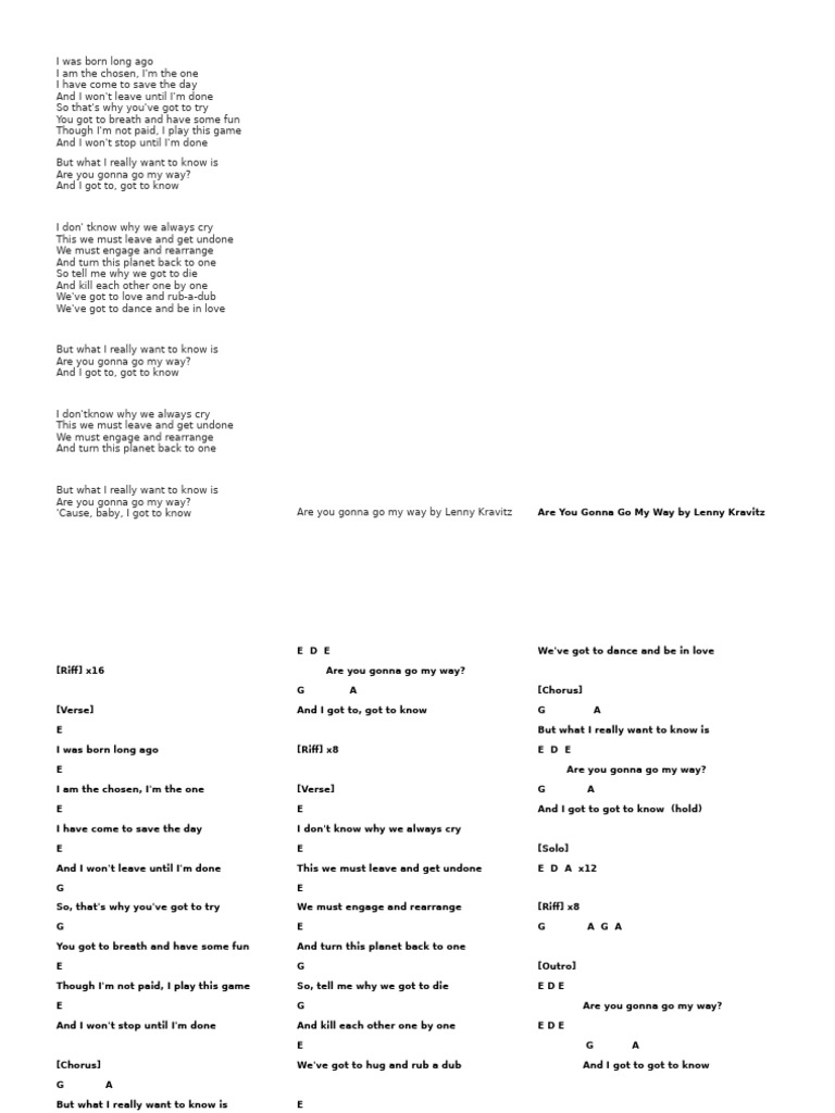 Are you gonna go my way Kravitz | PDF | Song Recordings | Number One ...