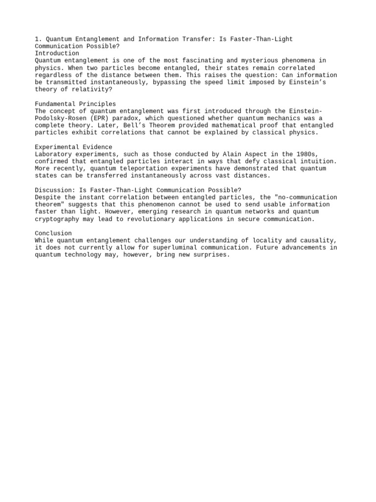 Quantum Entanglement and Communication Limits | PDF