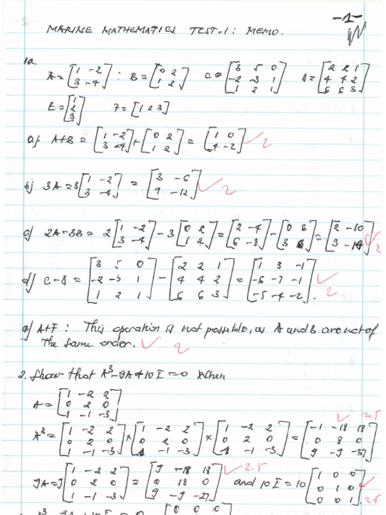 Marine Mathematics Test 1. Memo | PDF