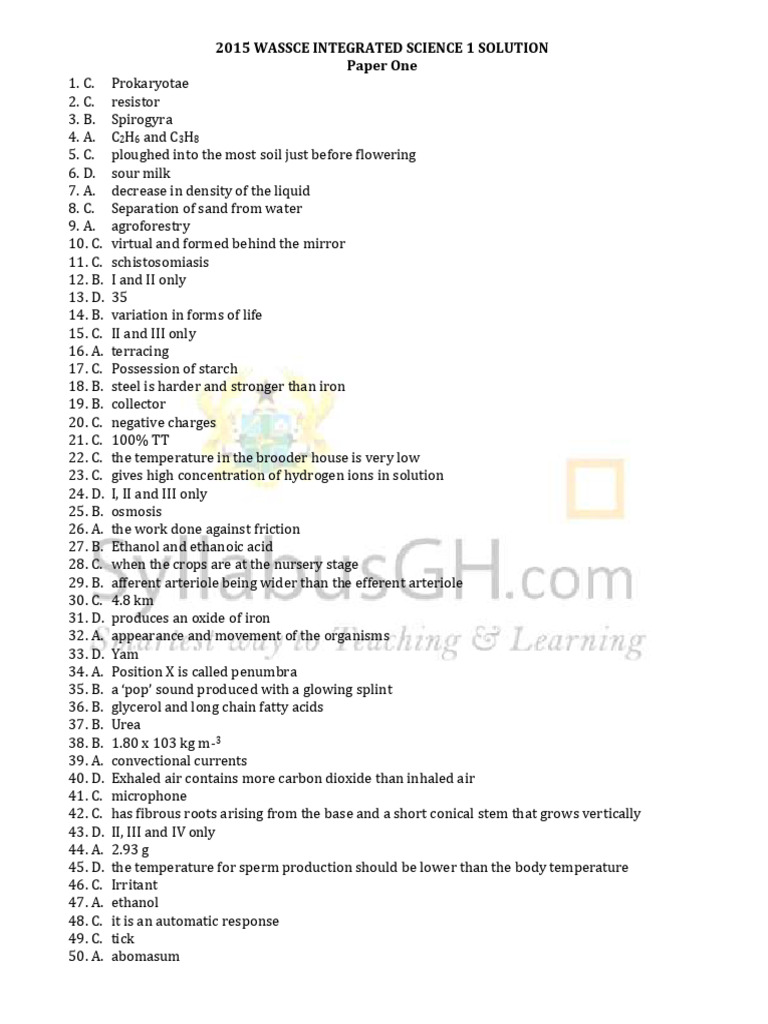 2015 Wassce Integrated Science 1 Solution | PDF