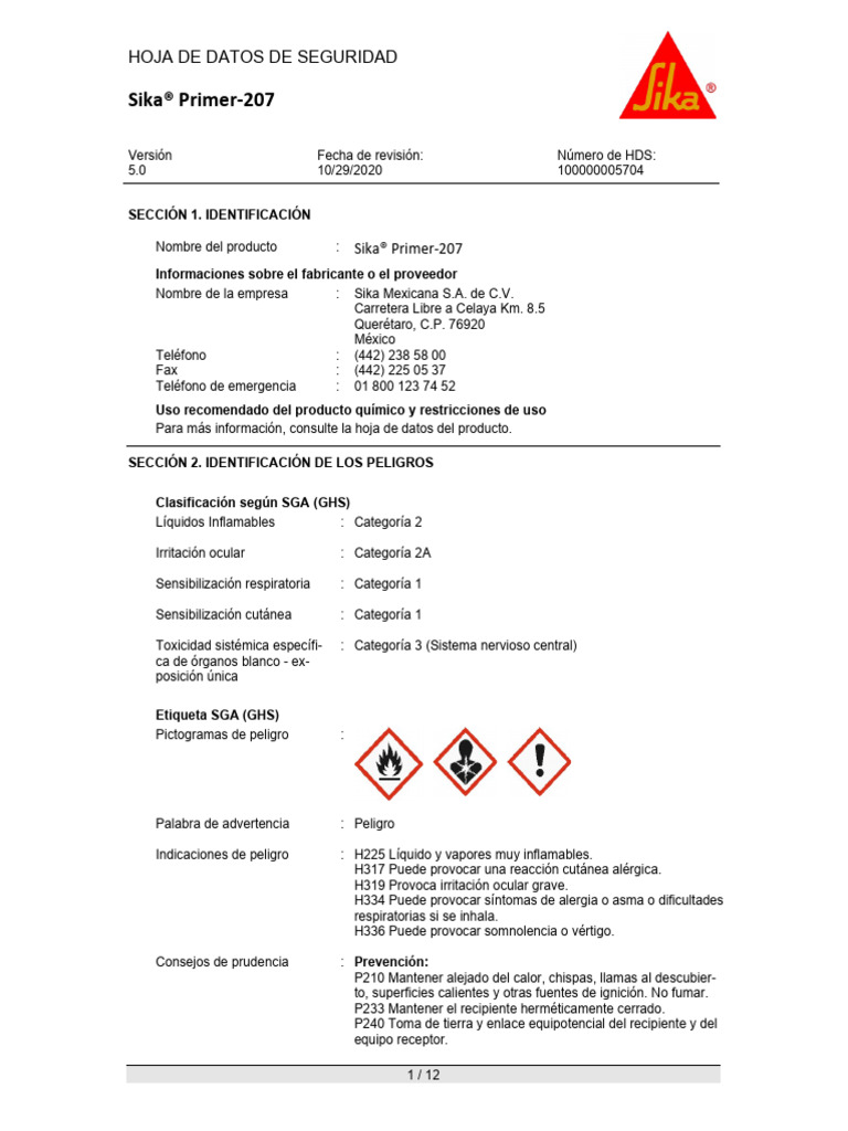 Sika® Primer-207 | PDF | Alergia | Toxicología