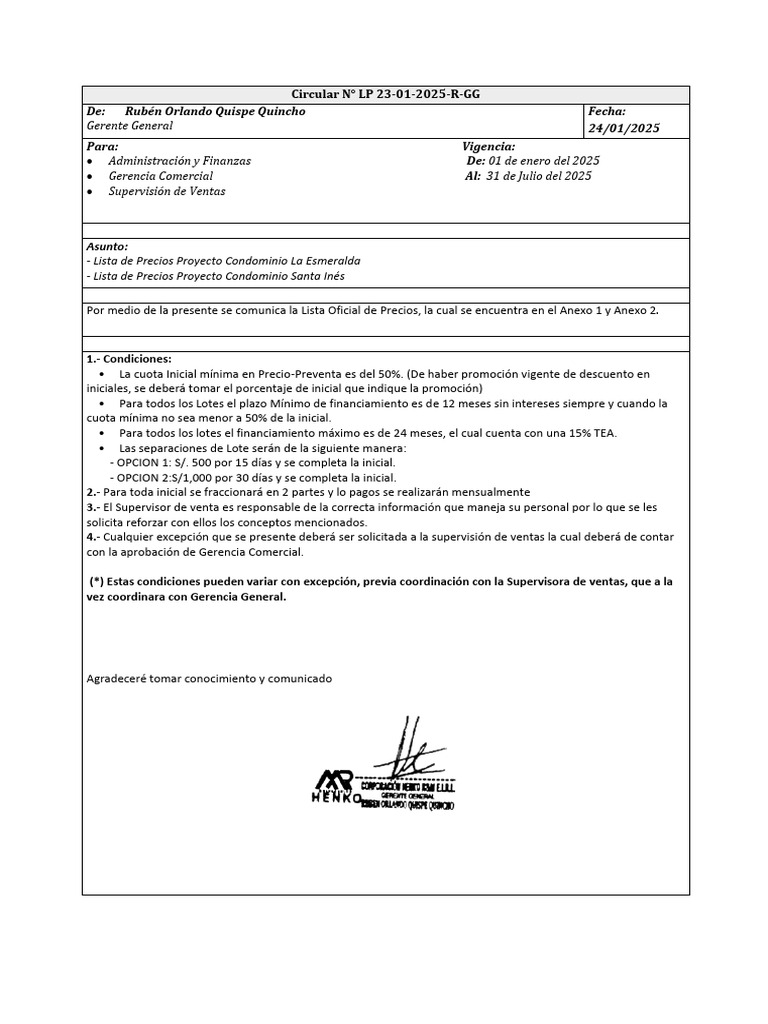 Circular N°1 LP01 2025 RQ GG | PDF