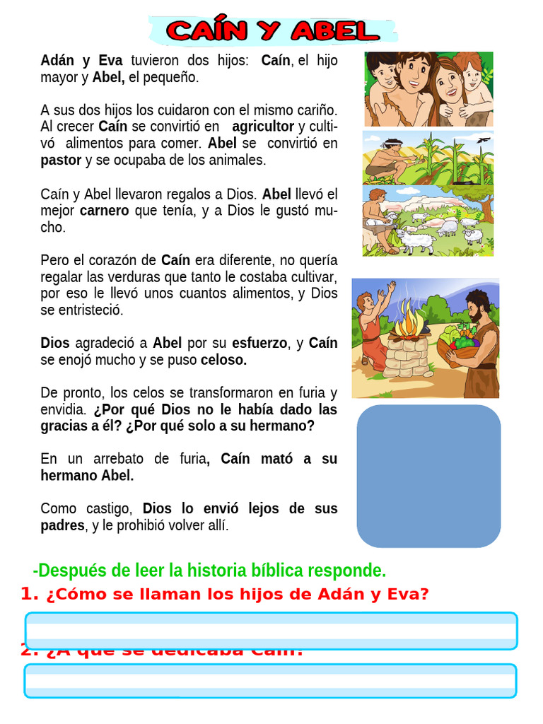 Ficha Caín y Abel - Religión | PDF
