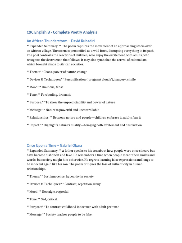 CXC English B Poetry Analysis | PDF