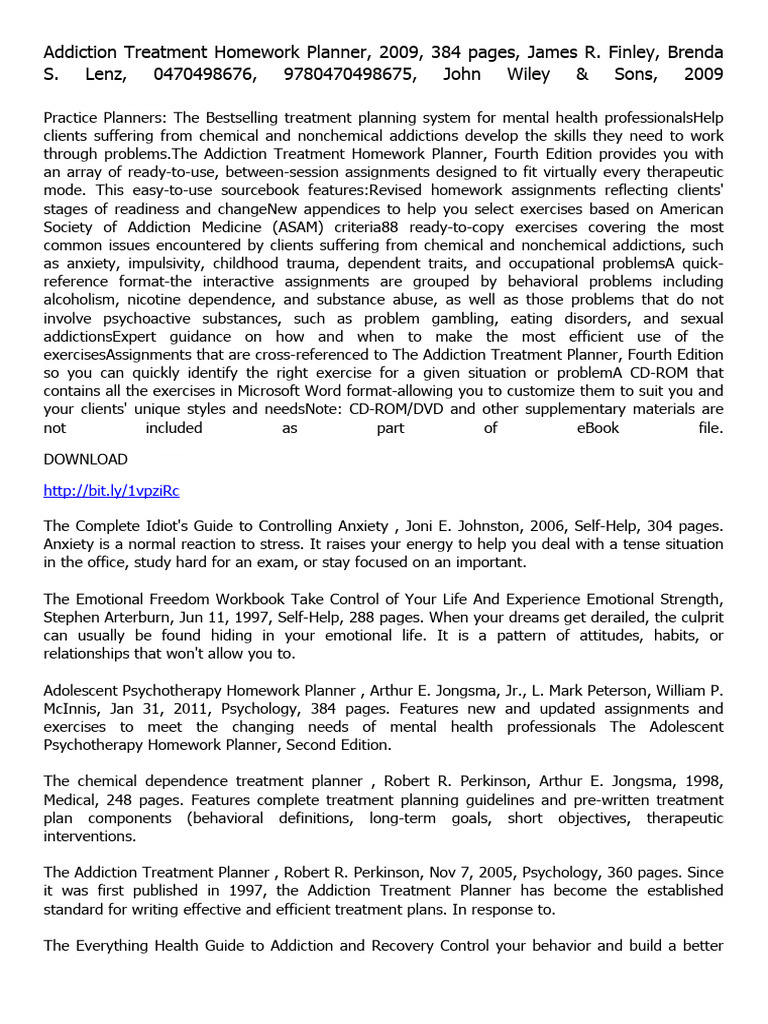 Addiction Treatment Homework Planner | PDF | Psychotherapy