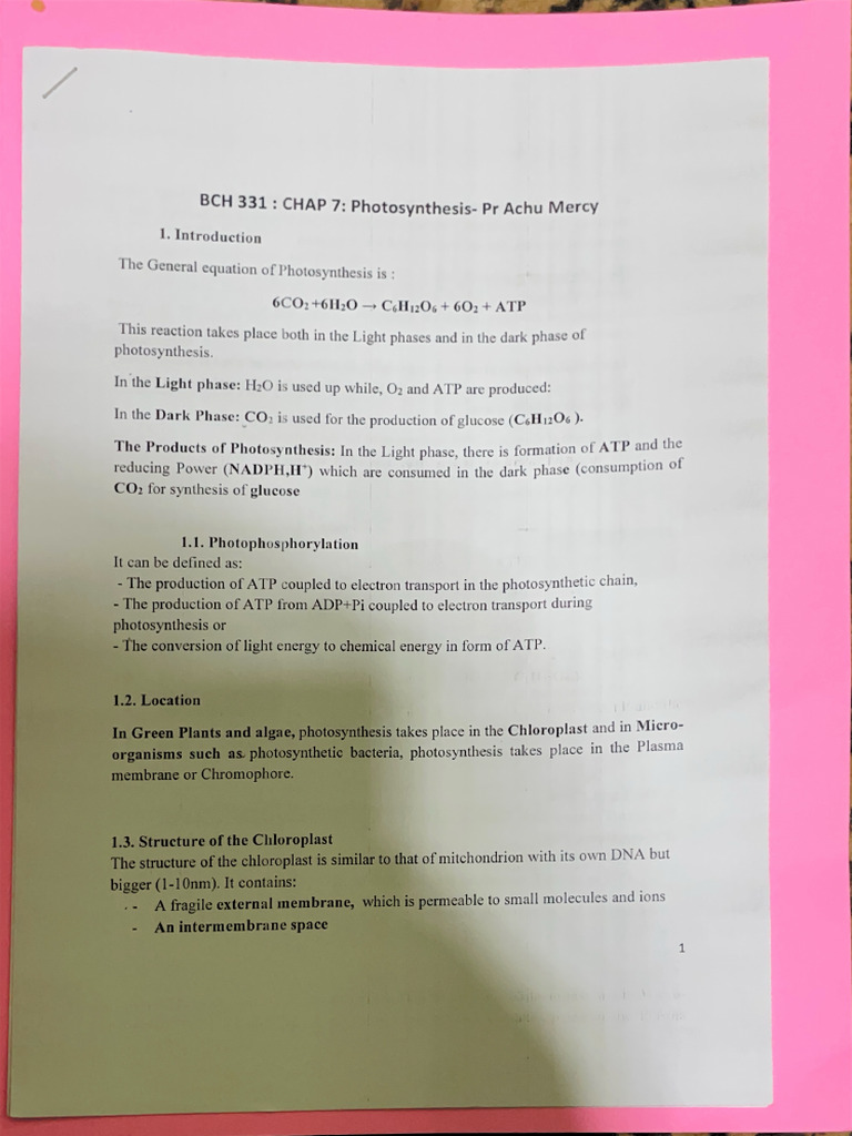 BCH 331 CHAP 7 Photosynthesis - PR Achu Mercy | PDF