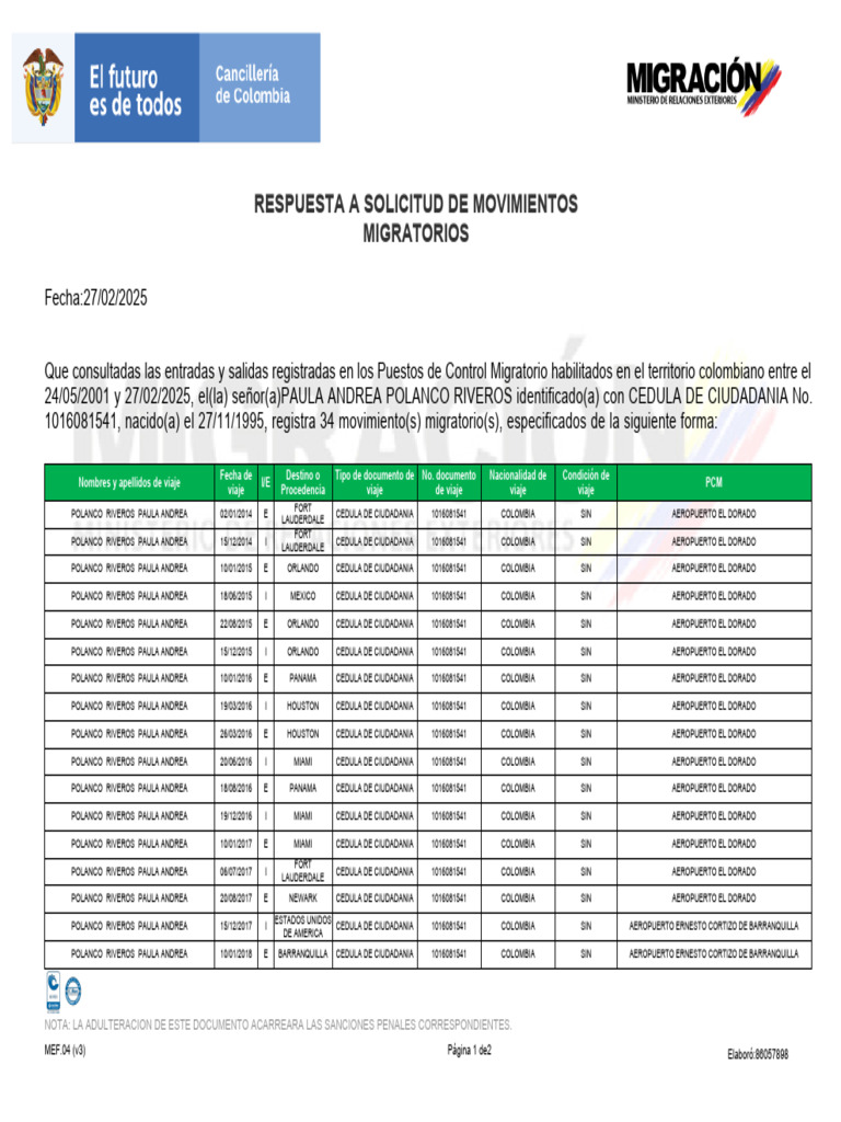 Movimientos Migratorios de Paula Polanco | PDF