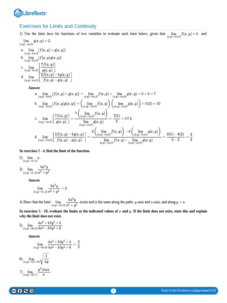 Exercises For Limits and Continuity | PDF | Function (Mathematics) | Curve