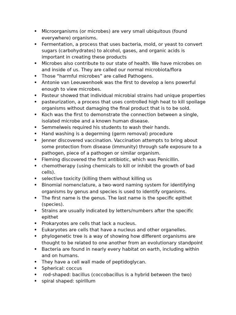 Microorganisms Unit 1 Summary Pdf Microorganism Bacteria