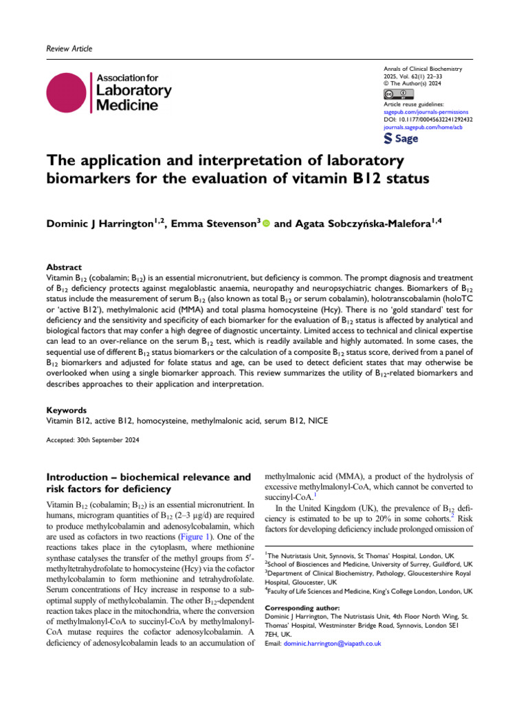 The application and interpretation of laboratory | PDF | Vitamin B12 ...