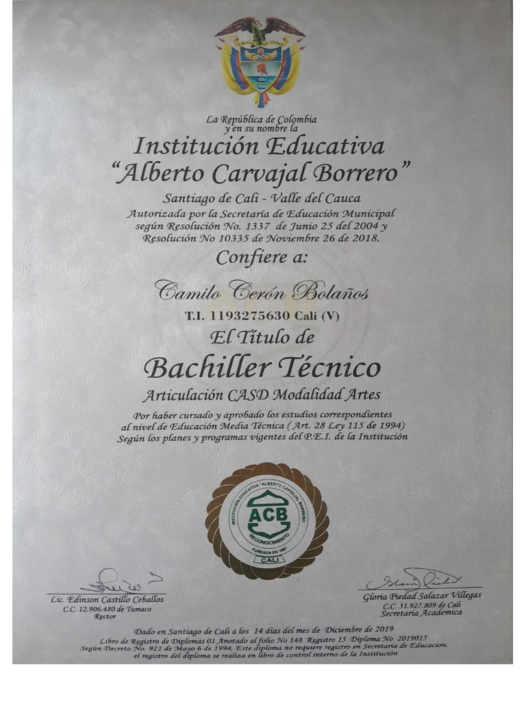 Certificado de Bachiller | PDF