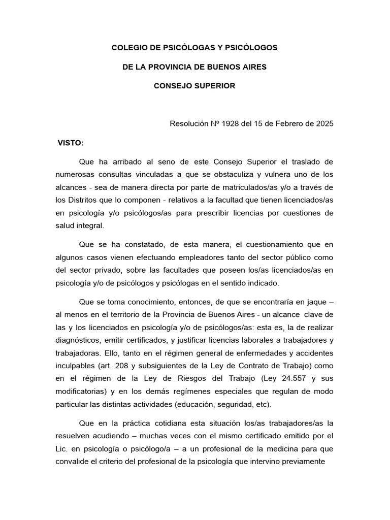 Resolucion 1928 Licencias Profesionales de La Psicologia y Anexo - Docx 7 | PDF | Sicología ...