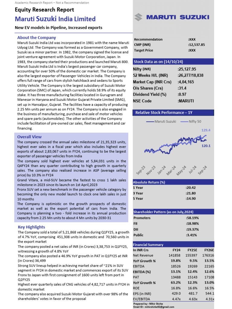 Equity Research Report | PDF | Cost Of Living | Electric Vehicle