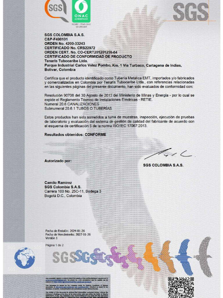 Cert 22972 Tuberia Emt | PDF