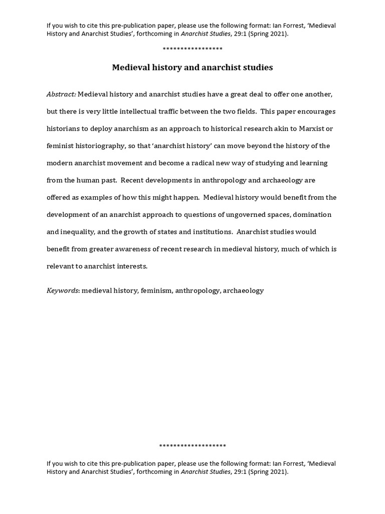 Medieval History and Anarchist Studies (Pre-Public - 250327 - 021924 | PDF | Anarchism | Feminism