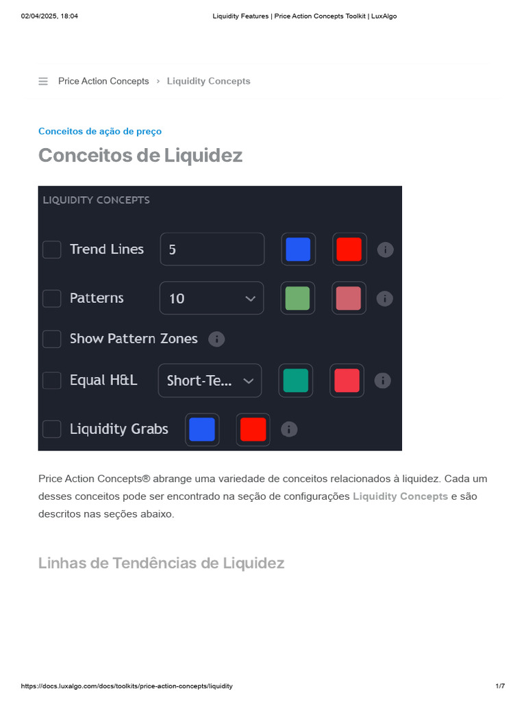 Liquidity Features - Price Action Concepts Toolkit - LuxAlgo | PDF