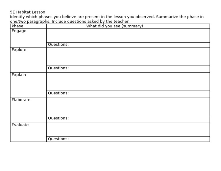 5E Lesson Phase Analysis Guide | PDF