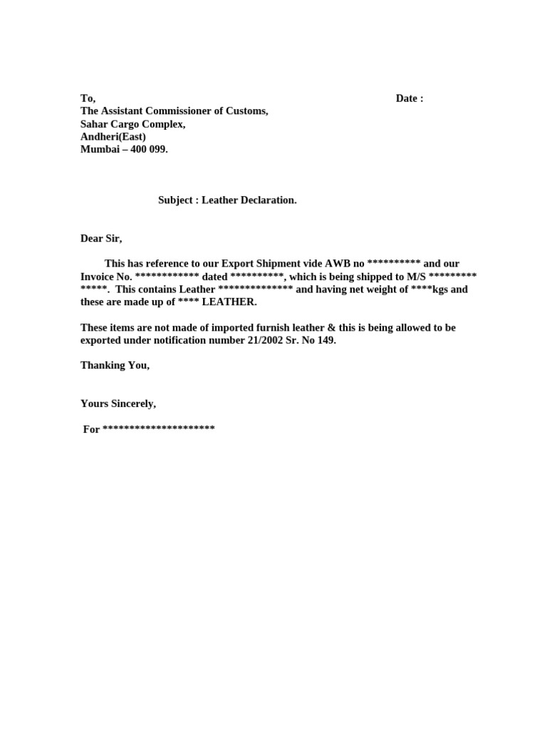 Leather Export Declaration Notice | PDF