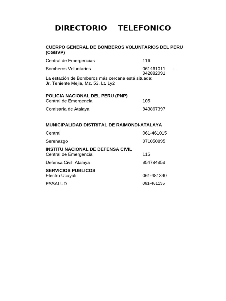 Directorio Telefonico | PDF