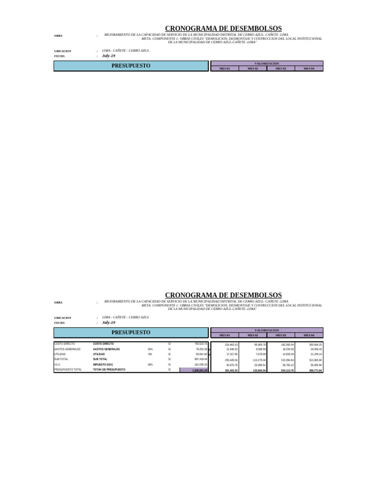 11.01 Cronograma de Desembolsos | PDF