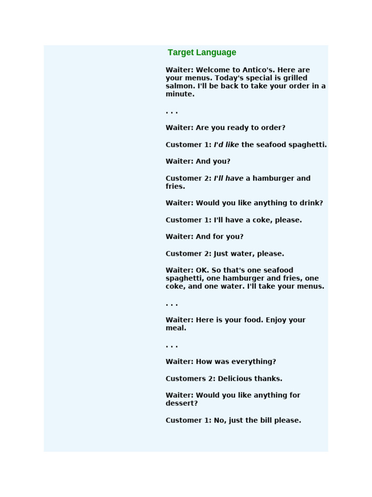 Restaurant Order Conversations | PDF