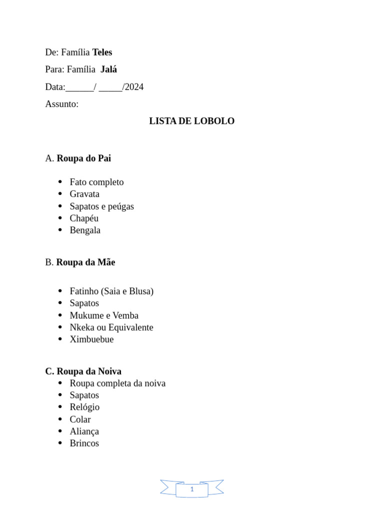 Luísa Nhebete Lista de Lobolo-1 | PDF