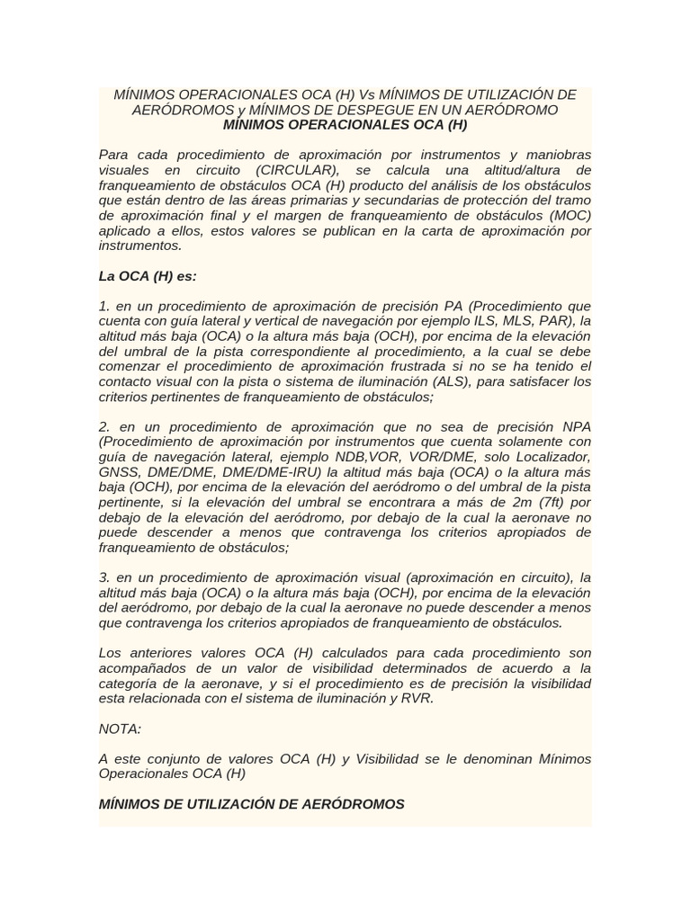 Mínimos Operacionales OCA (H) en Aeródromos | PDF | Reglas de vuelo por ...