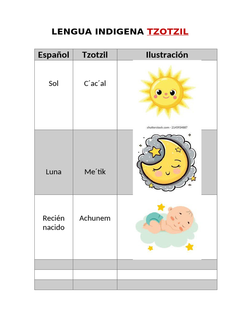 Tzotzil: Sol y Luna en Lengua Indígena | PDF