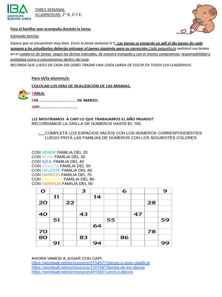 Tarea Semanal para Niños de 6 Años | PDF