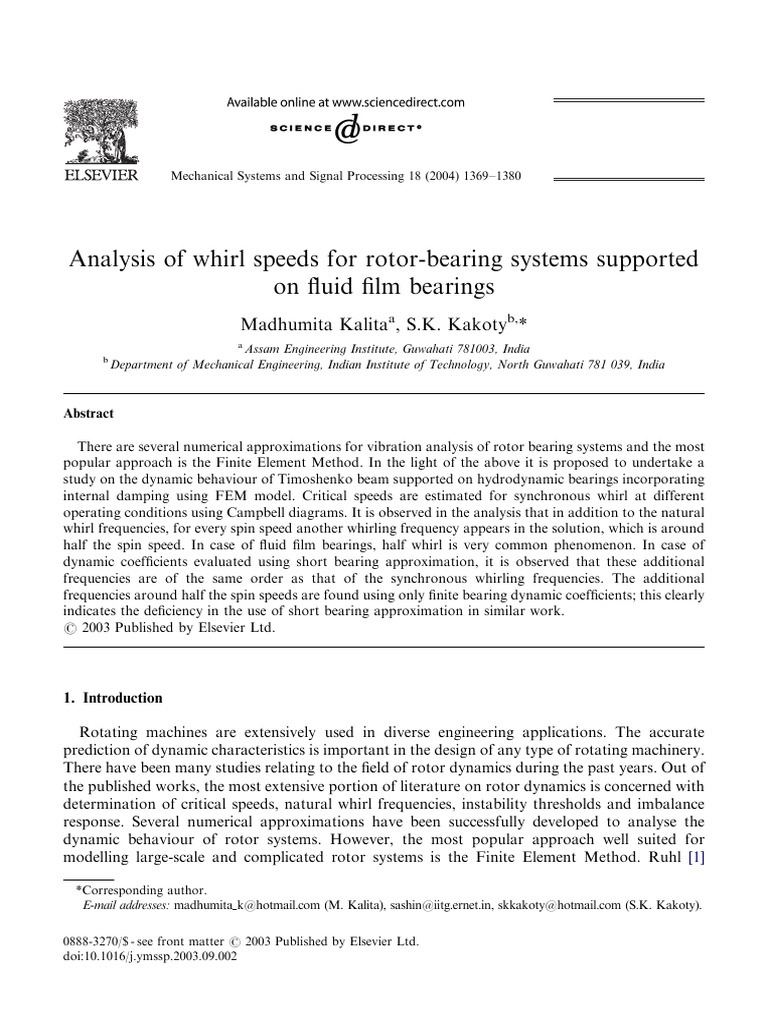 2003 - Analysis of Whirl Speeds For Rotor-Bearing Systems Supported On ...