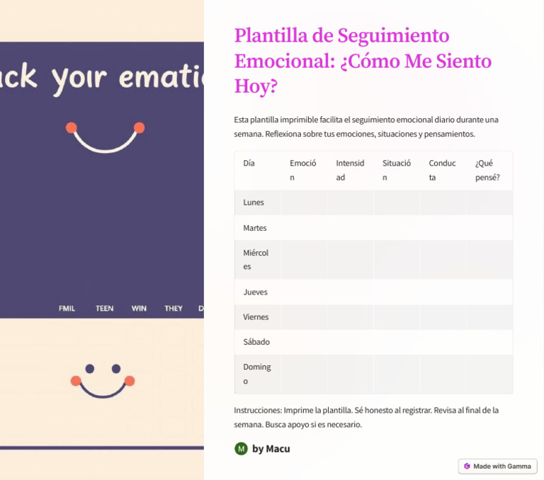 Plantilla de Seguimiento Emocional Como Me Siento Hoy | PDF