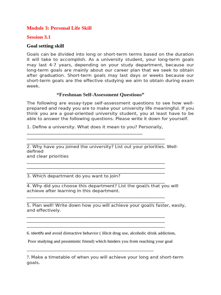 Module 3 Personal Life Skill | PDF | Goal | Psychological Concepts