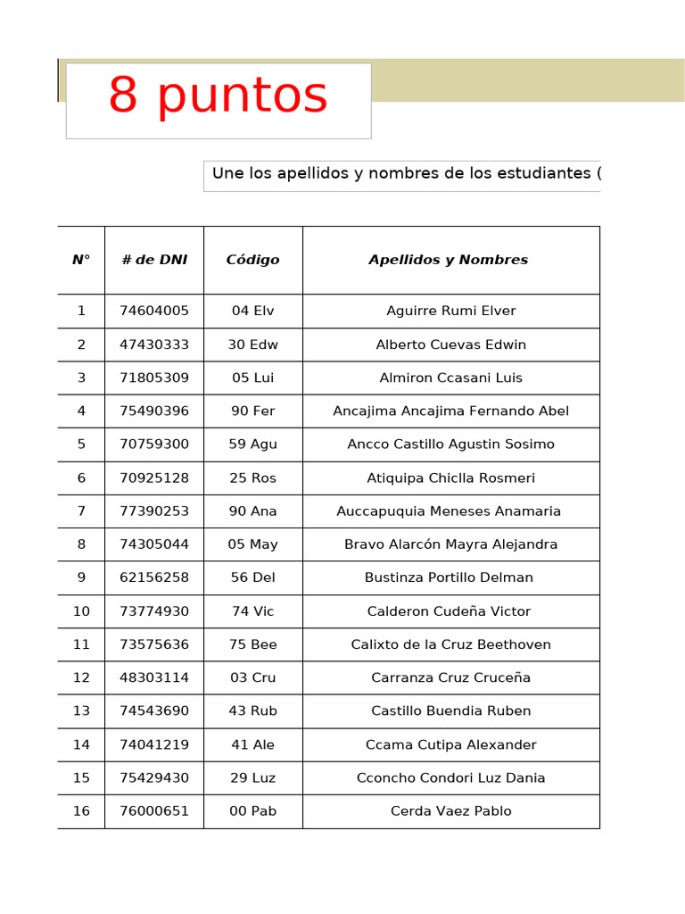 Lista de Estudiantes y Datos Personales | PDF | Matemáticas