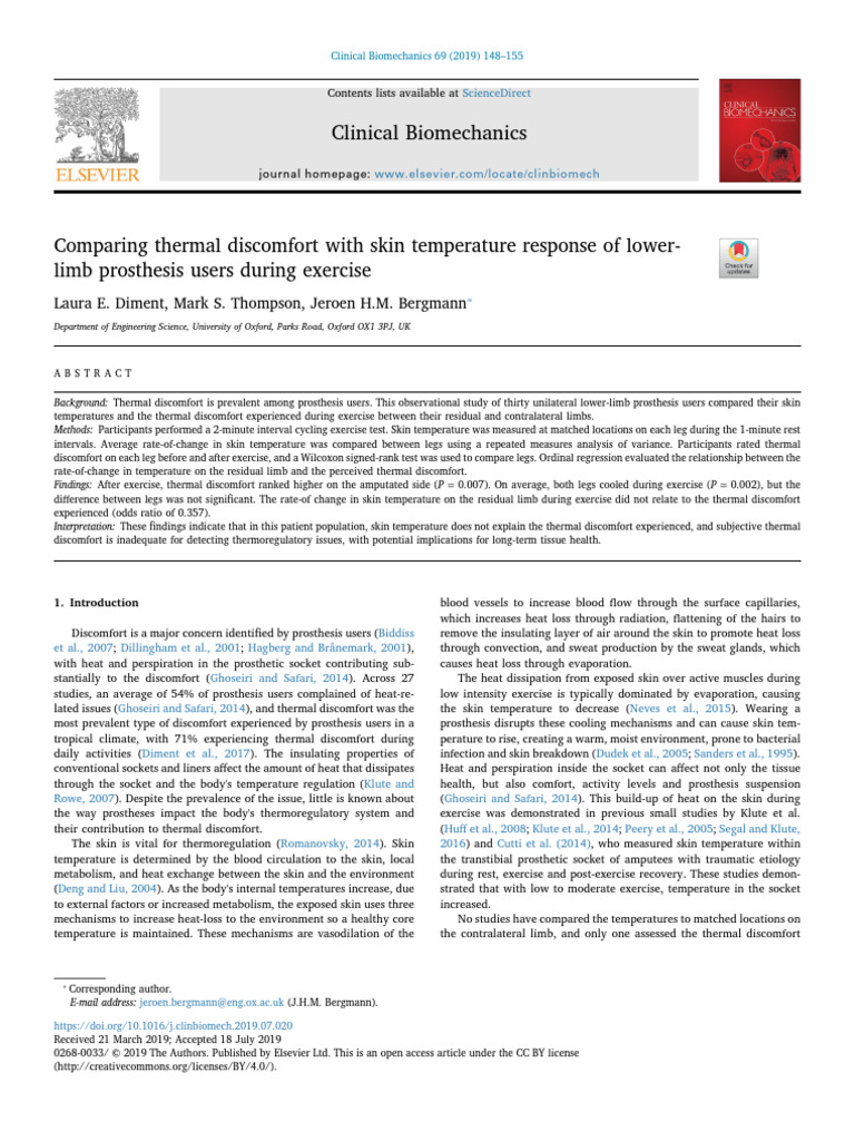 Comparing Thermal Discomfort With Skin Temperature | PDF | Prosthesis ...