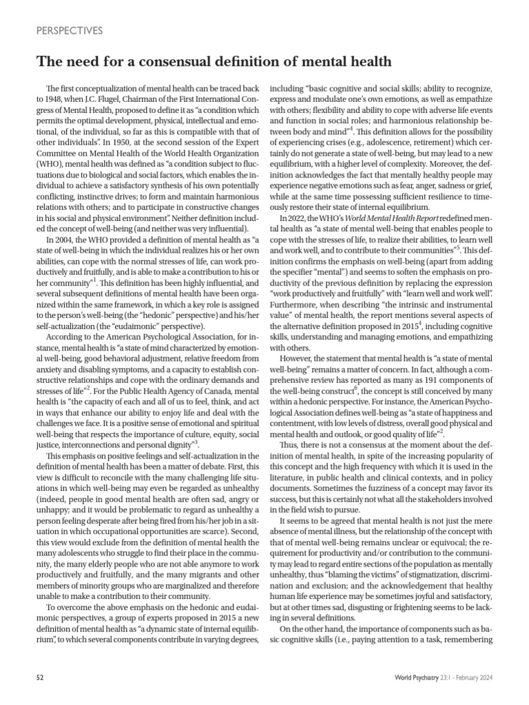 Defining Mental Health: A Consensus Needed | PDF | Mental Disorder ...
