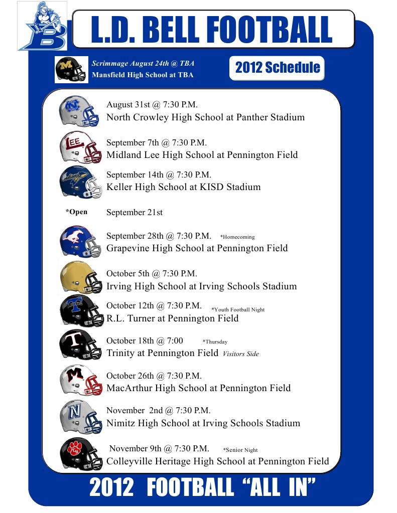 L.D. Bell 2012 Football Schedule | PDF | Sports & Recreation | Art