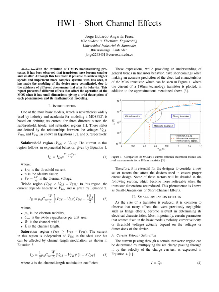 HW1_Short_Channel_Effects | PDF | Mosfet | Transistor
