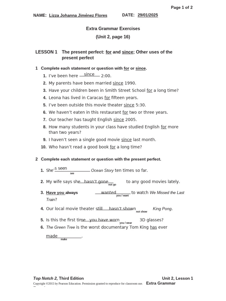 Unit 02 Extra Grammar Exercises | PDF