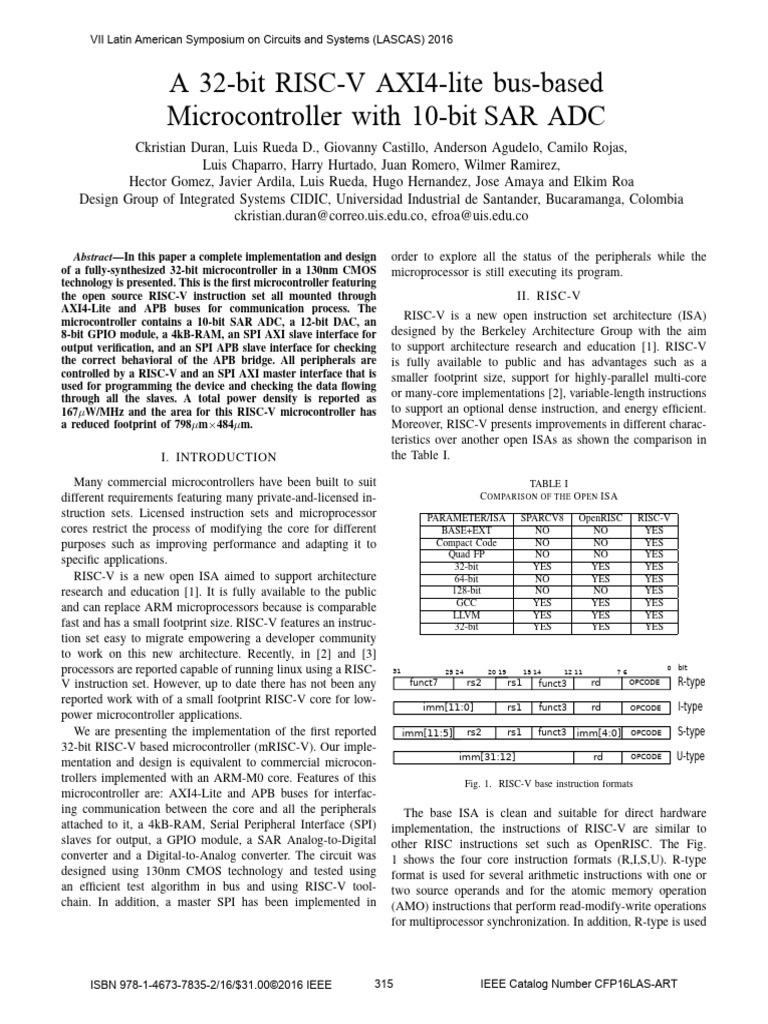A 32-Bit RISC-V AXI4-lite Bus-Based Microcontroller With 10-Bit SAR ADC | PDF | Electrical ...