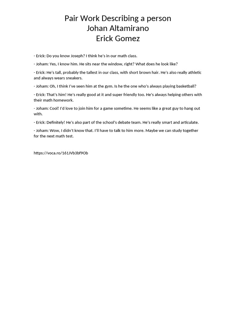 Pair Work Describing A Person | PDF