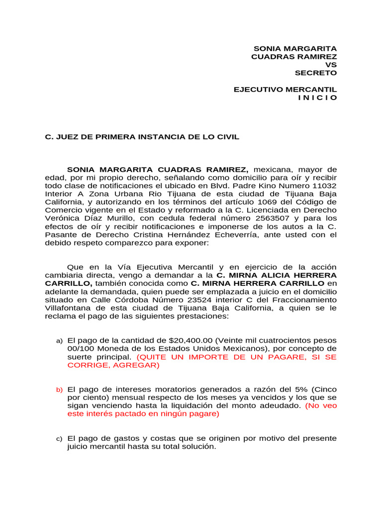Demanda contra Mirna Carrillo | PDF