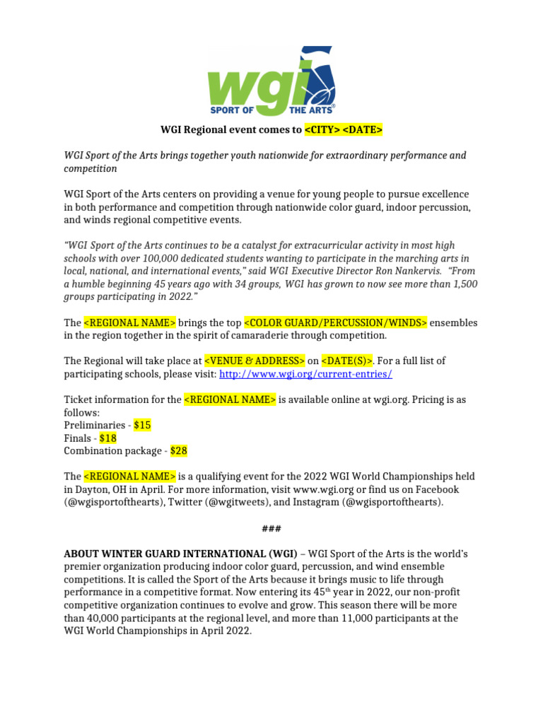 2022 WGI General Regional Press Release | PDF